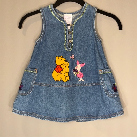 Disney | Dresses | Vintage Disney Winnie The Pooh Denim Jumper Dress 3t ...